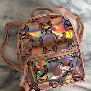 Bags | Holographic Blush French Bulldog Backpack Peach | Poshmark